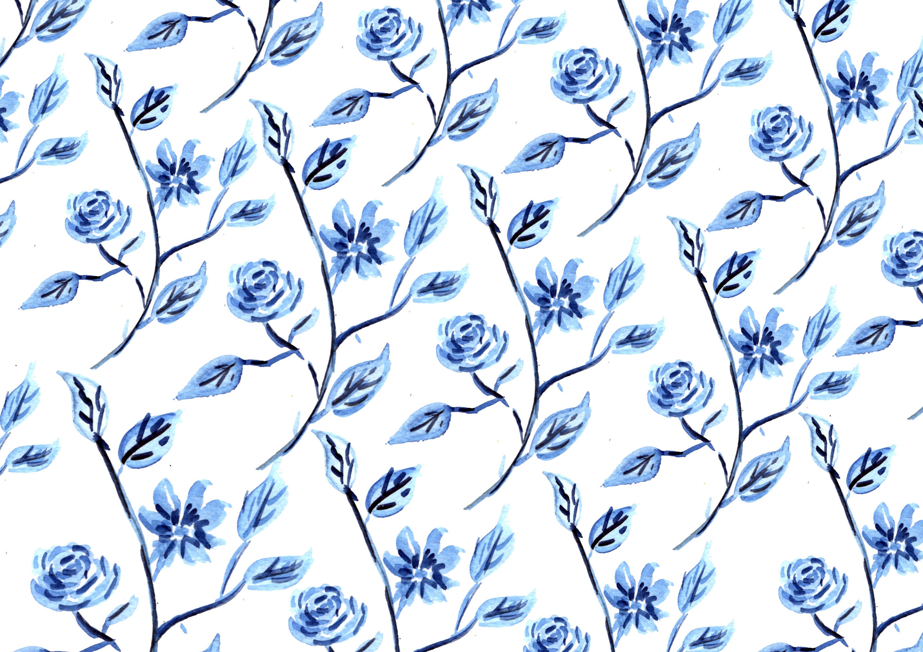 Personalized Stationery Blue Ink Rose Watercolormonogrammed - Etsy