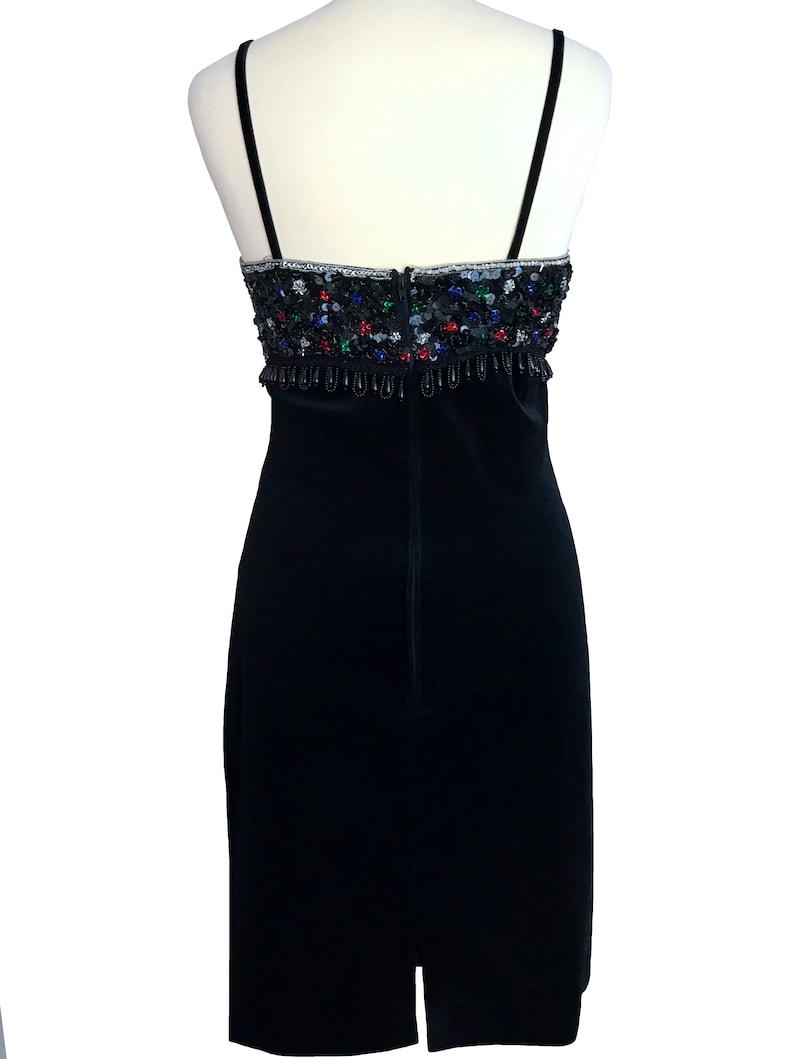 80s Frank Usher Black Velvet LBD Sequinned Slip Stretch | Etsy