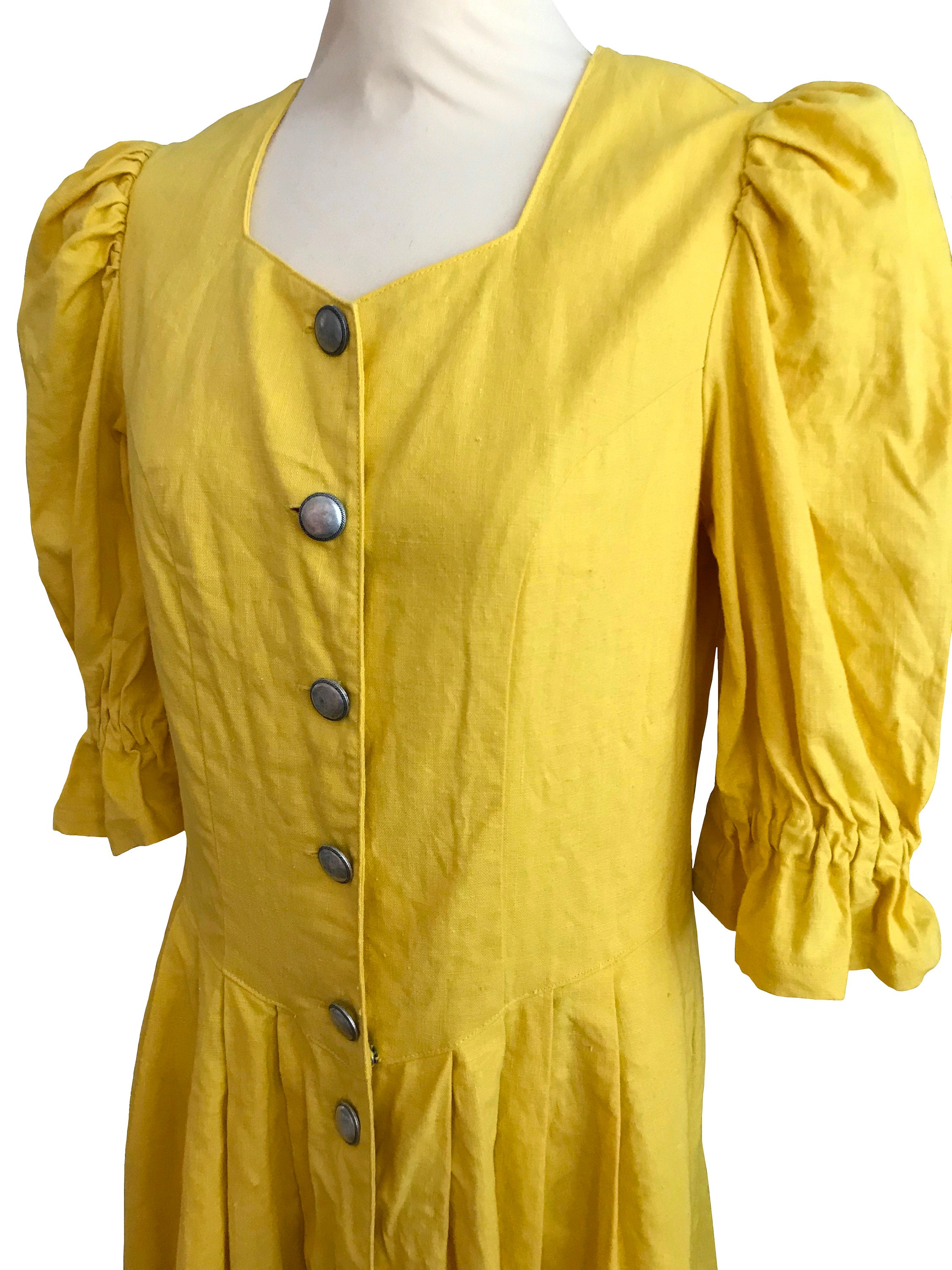 80s Lemon Yellow Linen Dirndl Oktoberfest Bohemian Bavarian - Etsy