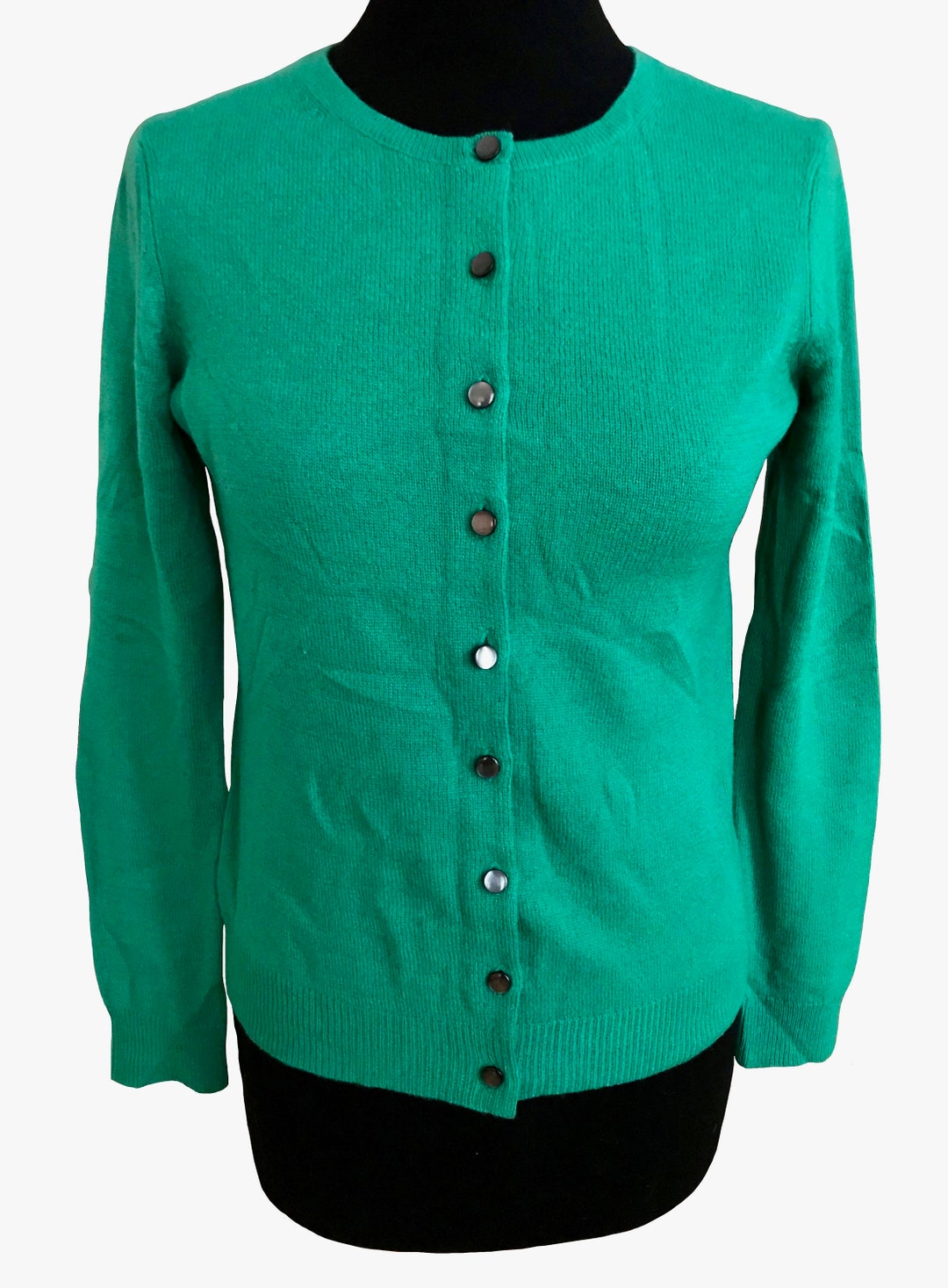 100% Luxury Bright Emerald Green Cashmere Cardigan, Thick Cashmere Crew ...