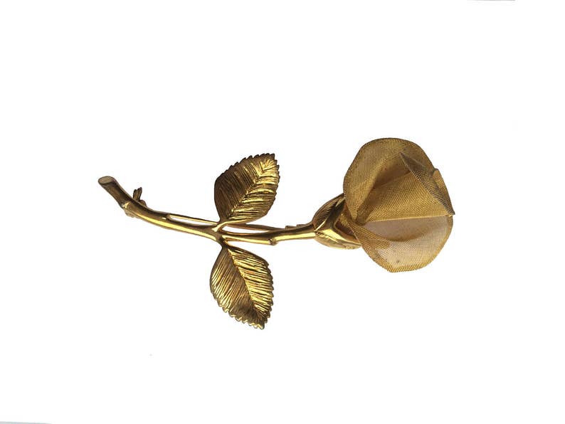 70s Anne Klein Signed Mesh Gold Tone Long Stem Rose Brooch - Etsy