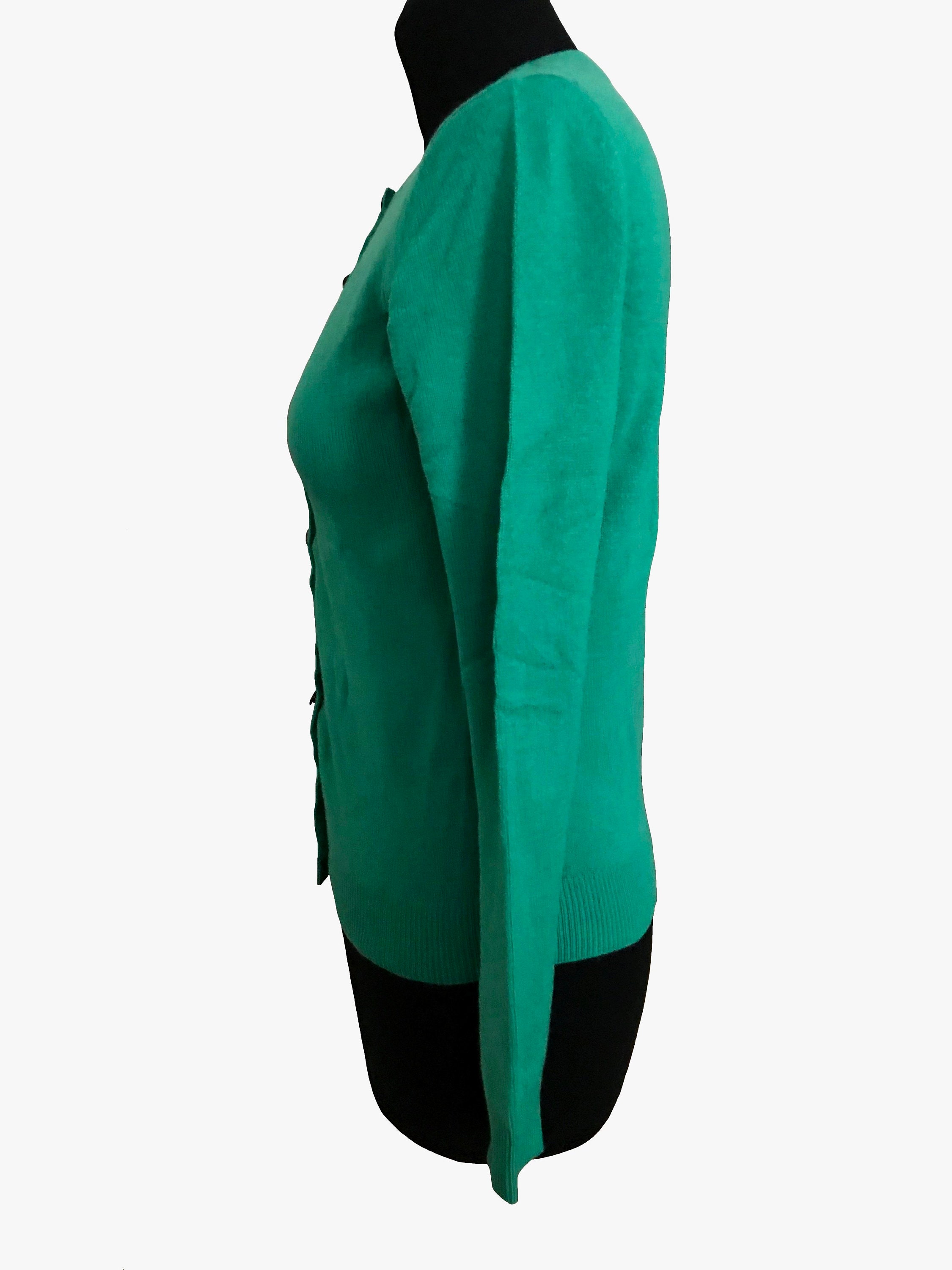 100% Luxury Bright Emerald Green Cashmere Cardigan, Thick Cashmere Crew ...