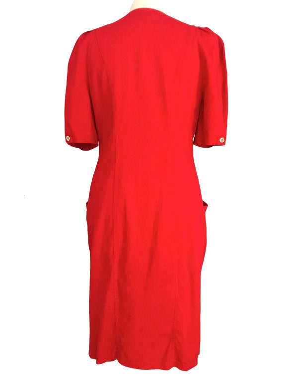 80s Signal Red Parisian Wiggle Power Dress, Ribbed Co… - Gem