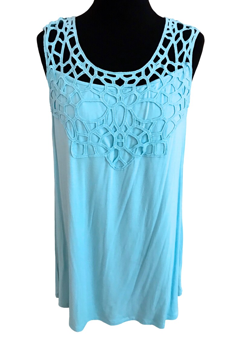 Cable & Gauge Blue Turquoise Viscose Crochet Top, Ladies Sleeveless ...