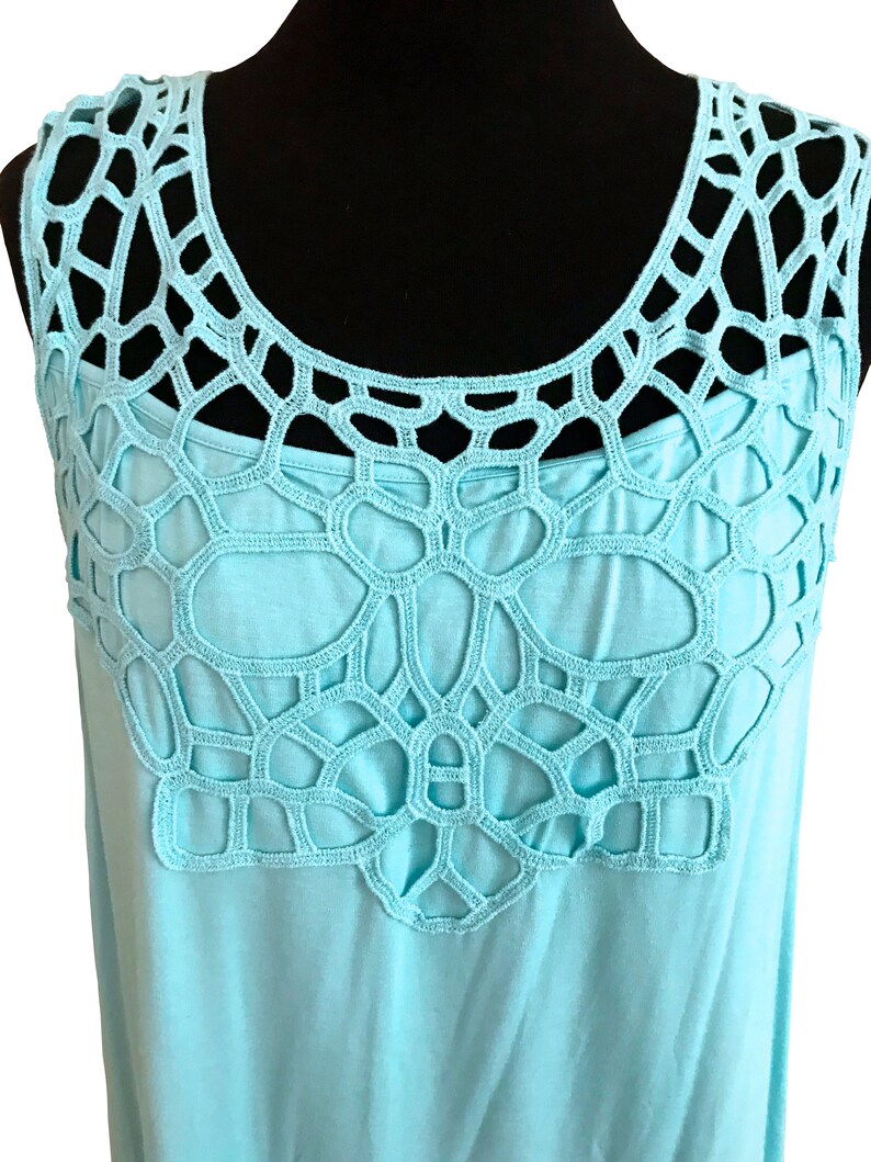 Cable & Gauge Blue Turquoise Viscose Crochet Top, Ladies Sleeveless ...