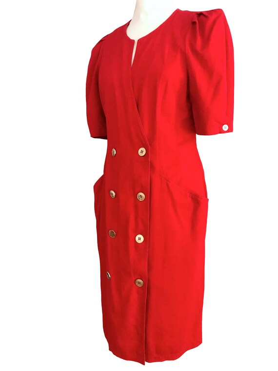 80s Signal Red Parisian Wiggle Power Dress, Ribbed Co… - Gem