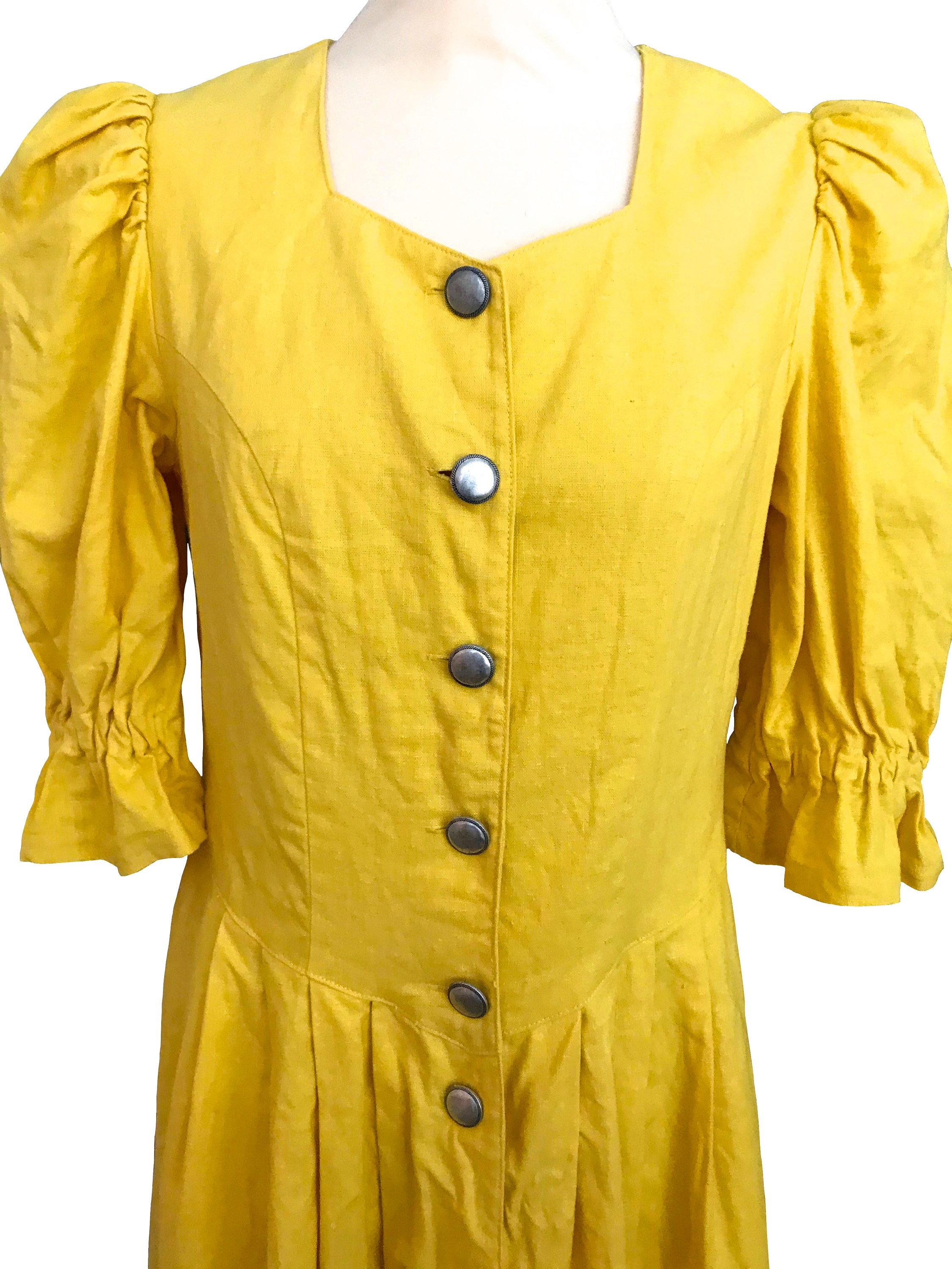 80s Lemon Yellow Linen Dirndl Oktoberfest Bohemian Bavarian - Etsy