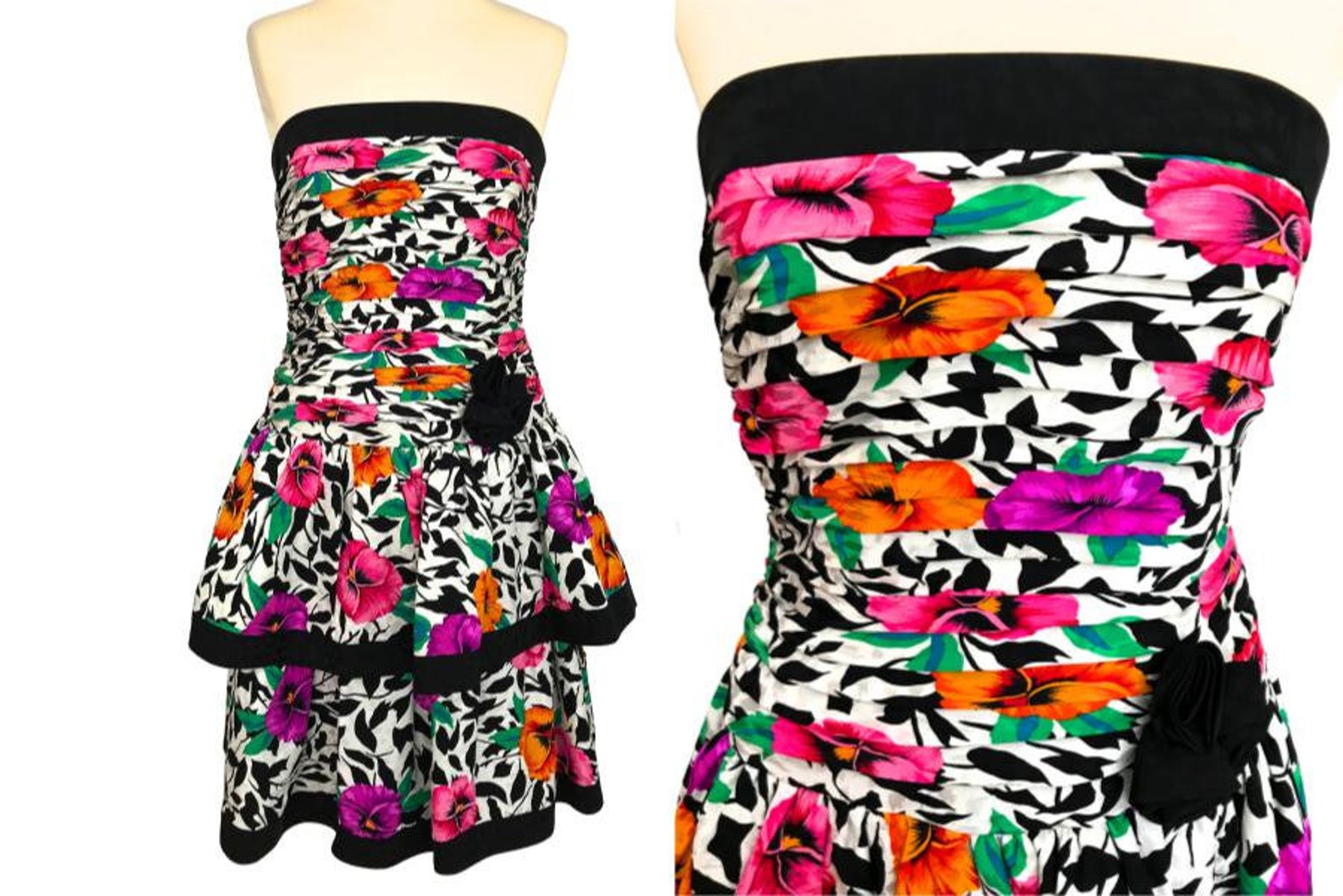 80s 100% Moire Silk A. J. Bari Ra-ra Dress Tropical Hawaiian - Etsy