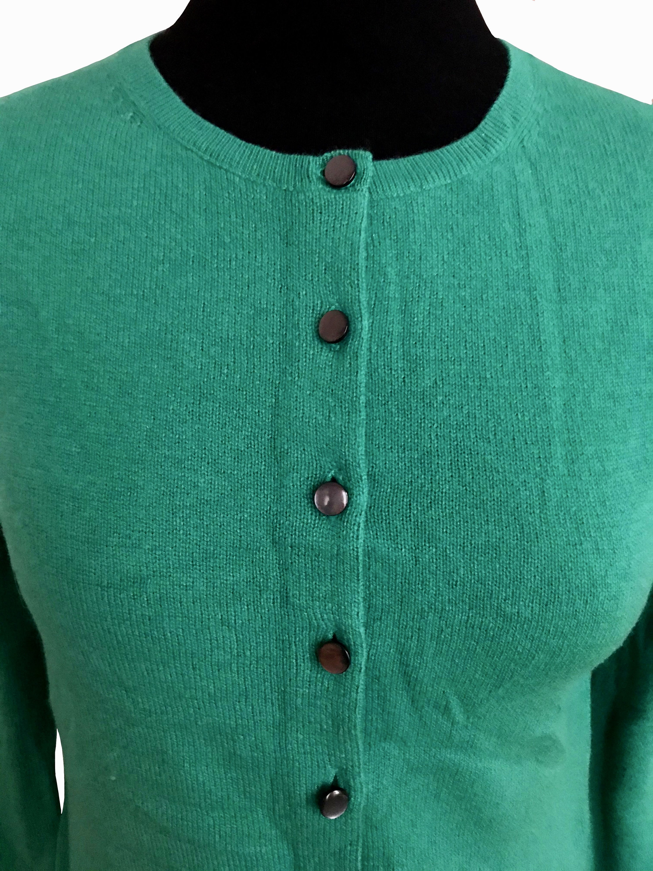 100% Luxury Bright Emerald Green Cashmere Cardigan, Thick Cashmere Crew ...
