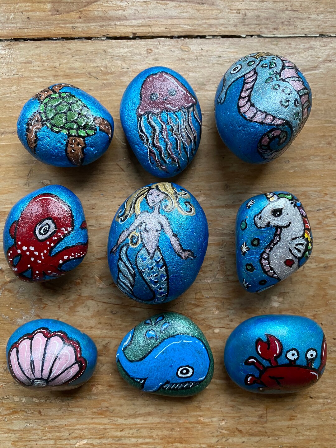 Hand Painted Story Stones Magical Fairytale Under the Sea Set, Mermaid ...