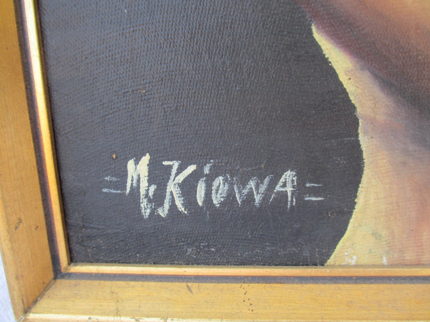 Angolan African Tribal Primitive Oil Painting. Signed M. Kiowa. 18 X 27 ...