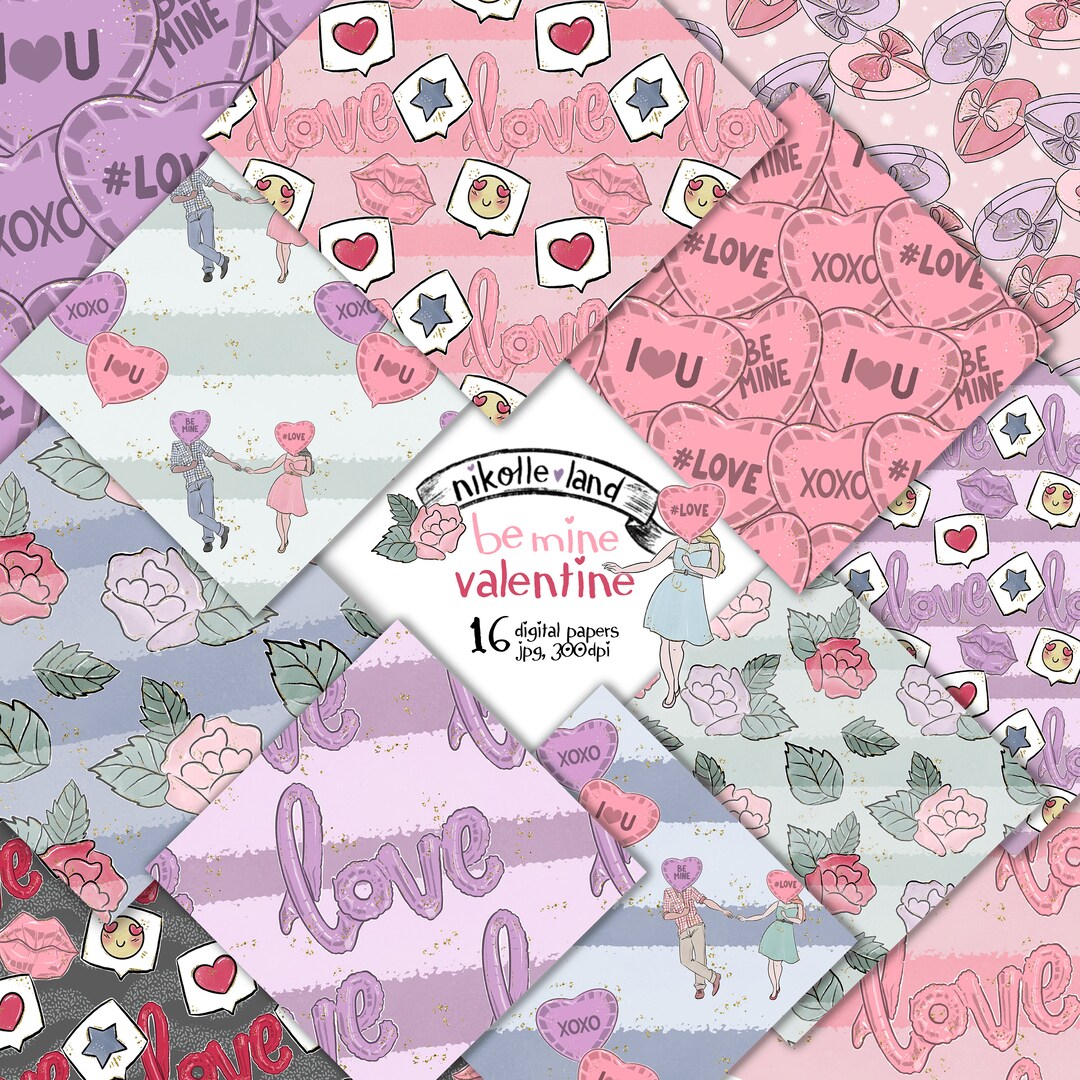 Valentine Digital Paper, Valentine's Day Paper, Love Cute Valentine ...