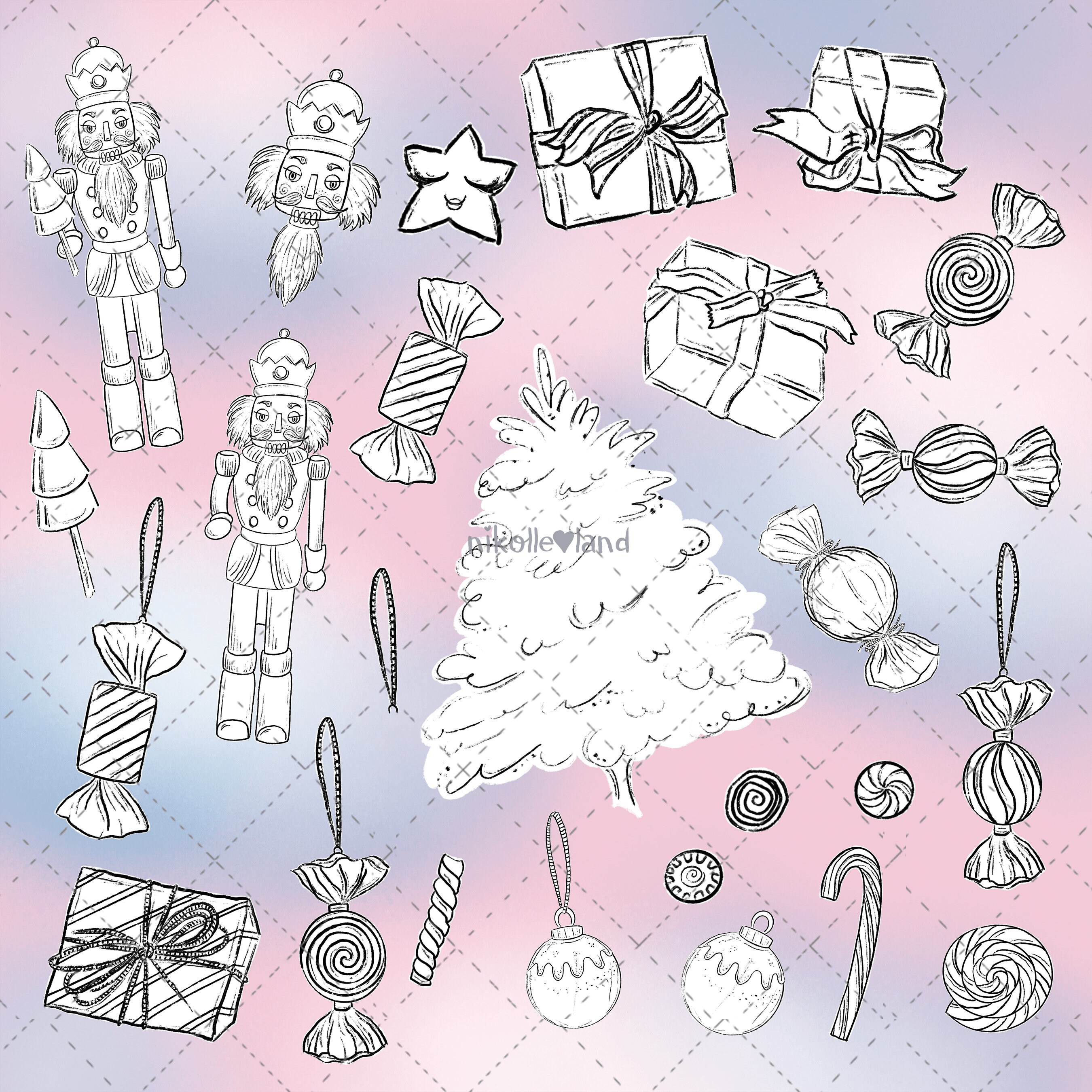 Christmas Doodle Clipart, Candy Illustrations, Nutcracker Clipart ...