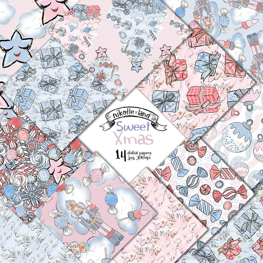 Papel digital de Navidad, papel digital de caramelo, patrones sin ...