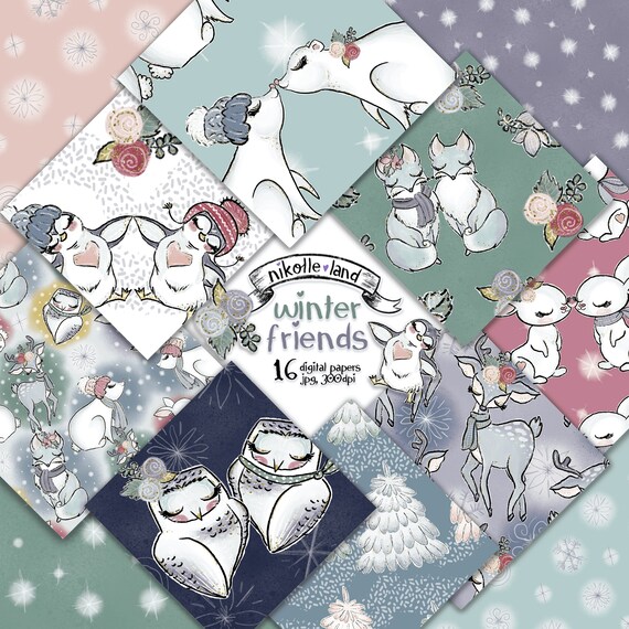 Arctic Animals Digital Paper Scandinavian Winter Patterns | Etsy