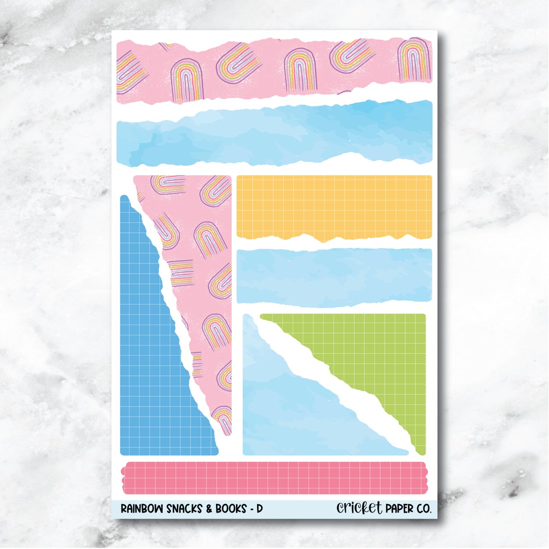 Rainbow Snacks & Books Torn Paper Edges Journaling and Planner Stickers ...