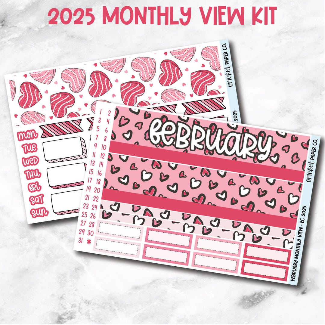 February Monthly View Planner Sticker Kit - Etsy