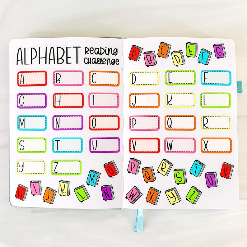 Alphabet Reading Challenge Book Journal Stickers - Black & White - Etsy