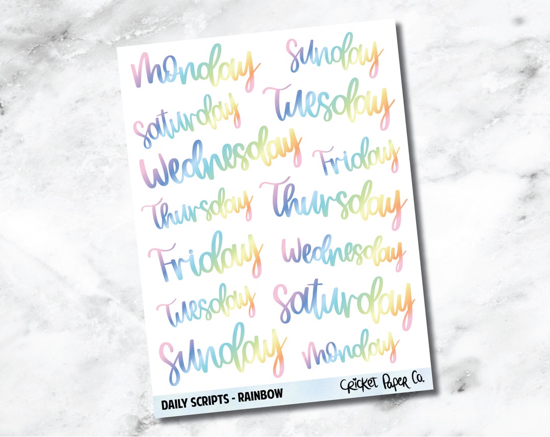 Days of the Week Hand Lettered Script Planner Stickers - Rainbow - Etsy
