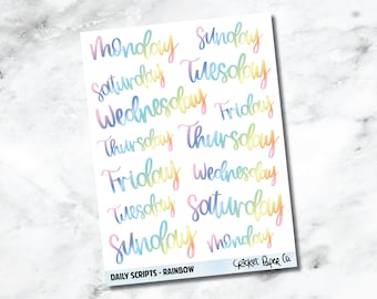 Days of the Week Script Stickers Removable White Matte or Clear Matte ...