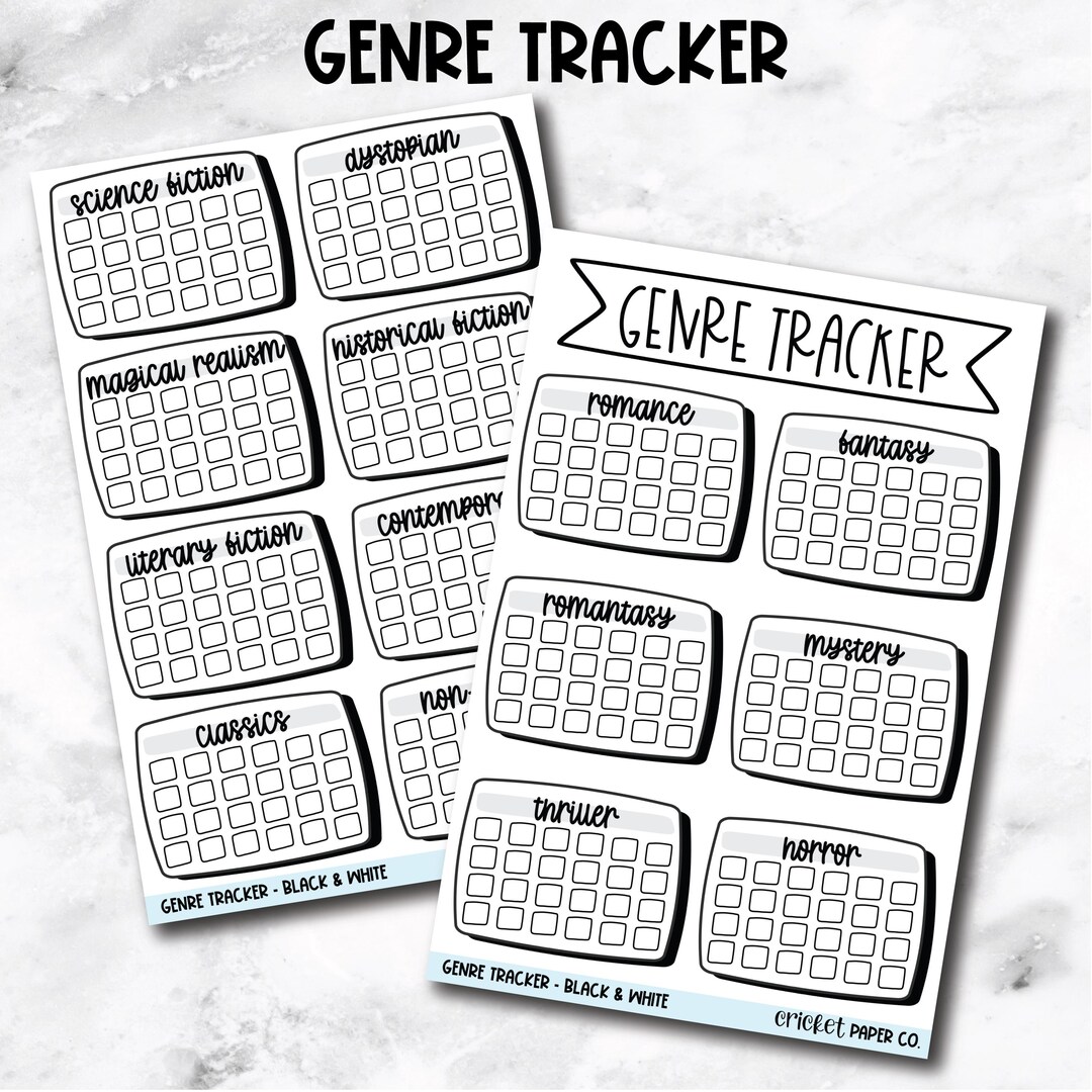 Book Genre Reading Tracker Book Journal Stickers - Black & White - Etsy