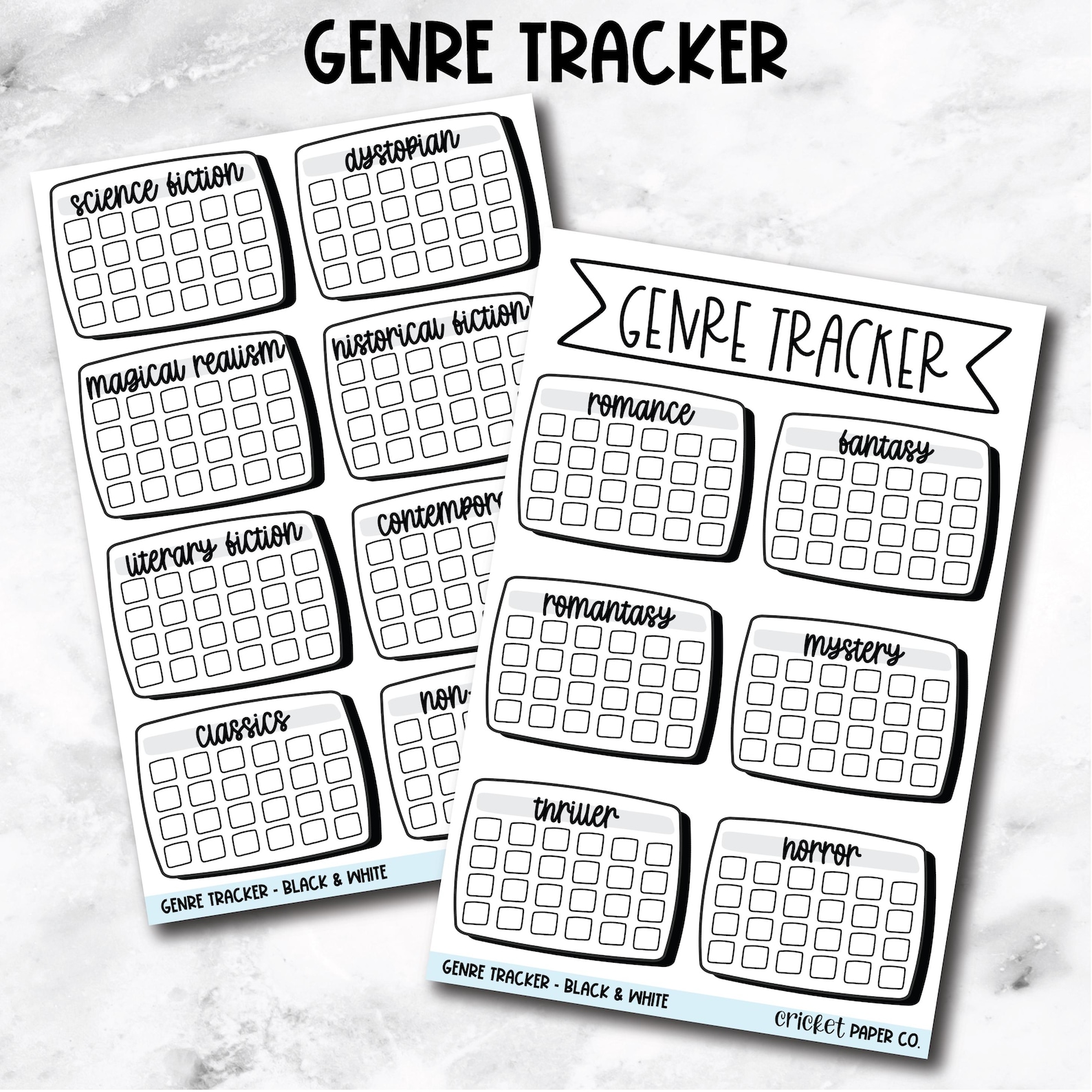 Book Genre Reading Tracker Book Journal Stickers - Black & White - Etsy