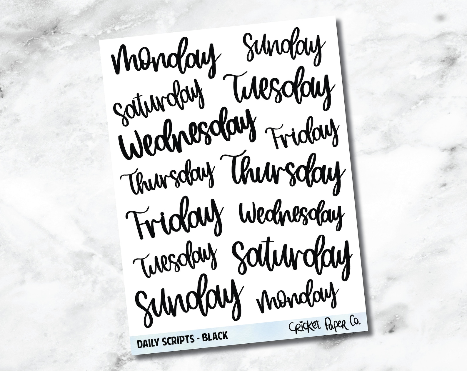 Days of the Week Hand Lettered Script Planner Stickers - Black - Etsy
