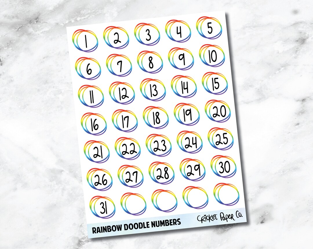 Decorative Date Number Planner Stickers - Rainbow Doodle - Etsy
