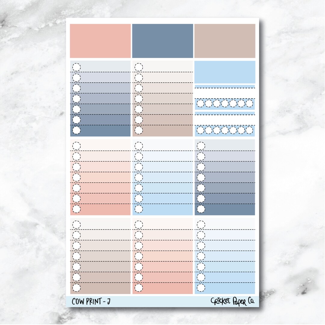 Cow Print Full Box Checklists Journaling and Planner Stickers - Etsy