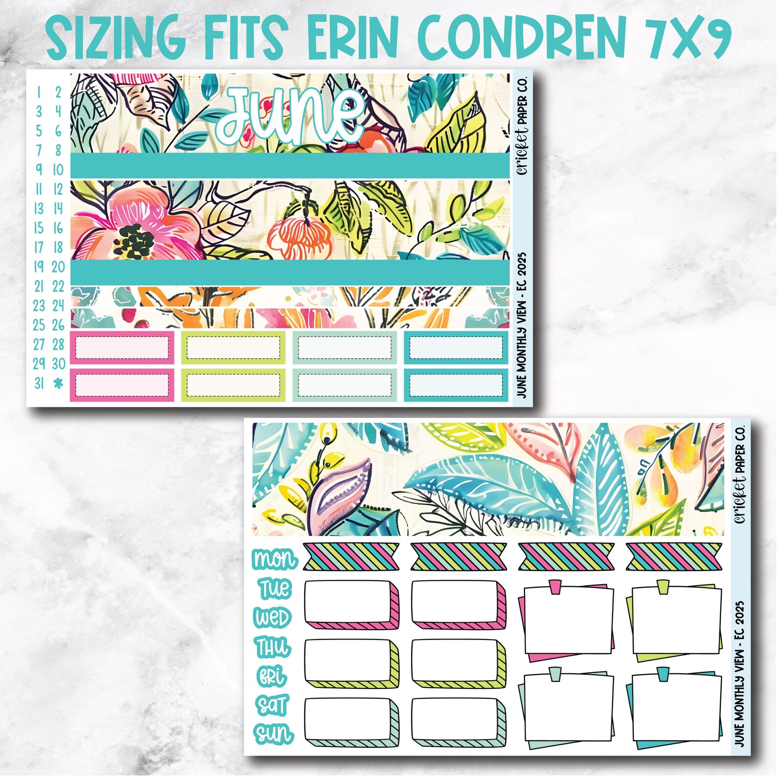 June Monthly View Planner Sticker Kit - Etsy