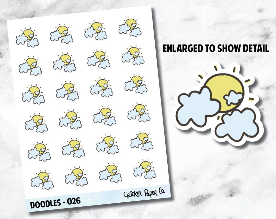 Sun and Clouds, Partly Cloudy Weather Hand Drawn Doodles - 026 - Etsy