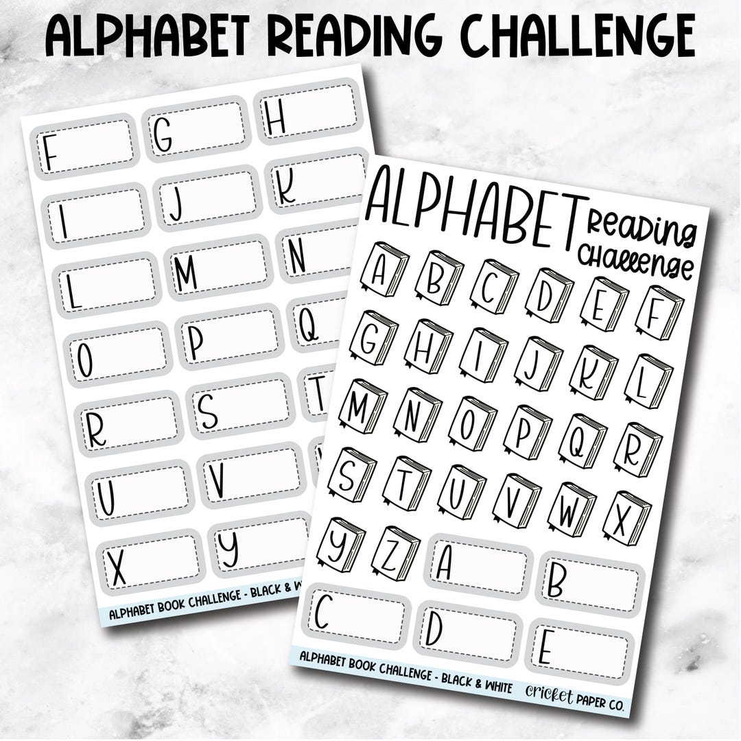 Alphabet Reading Challenge Book Journal Stickers - Black & White - Etsy