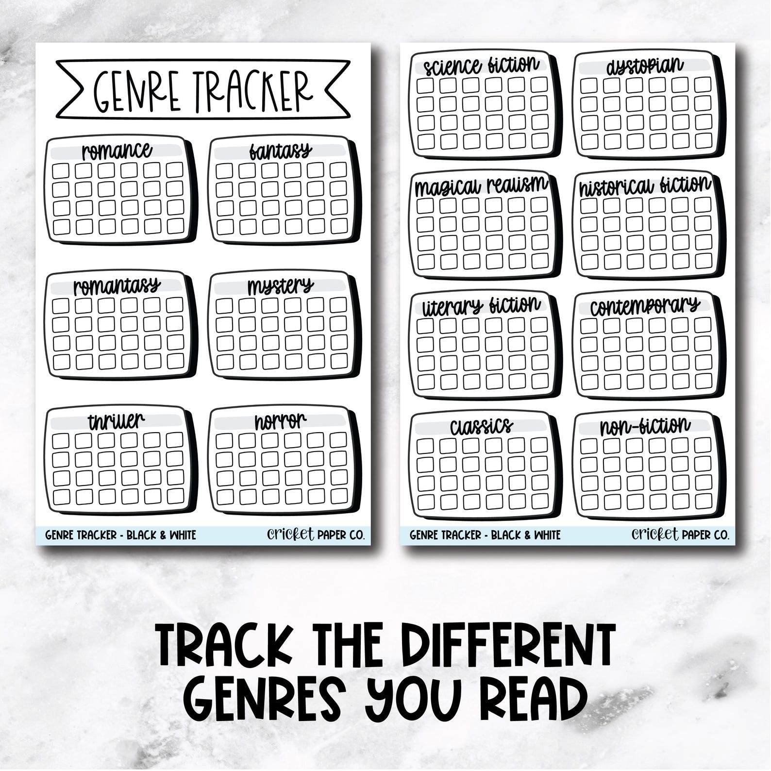 Book Genre Reading Tracker Book Journal Stickers - Black & White - Etsy
