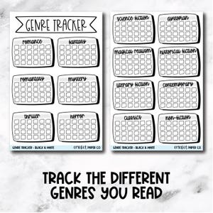 Book Genre Reading Tracker Book Journal Stickers - Black & White - Etsy