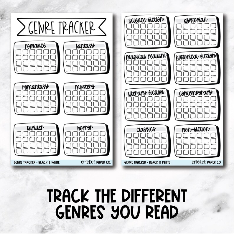 Book Genre Reading Tracker Book Journal Stickers - Black & White - Etsy