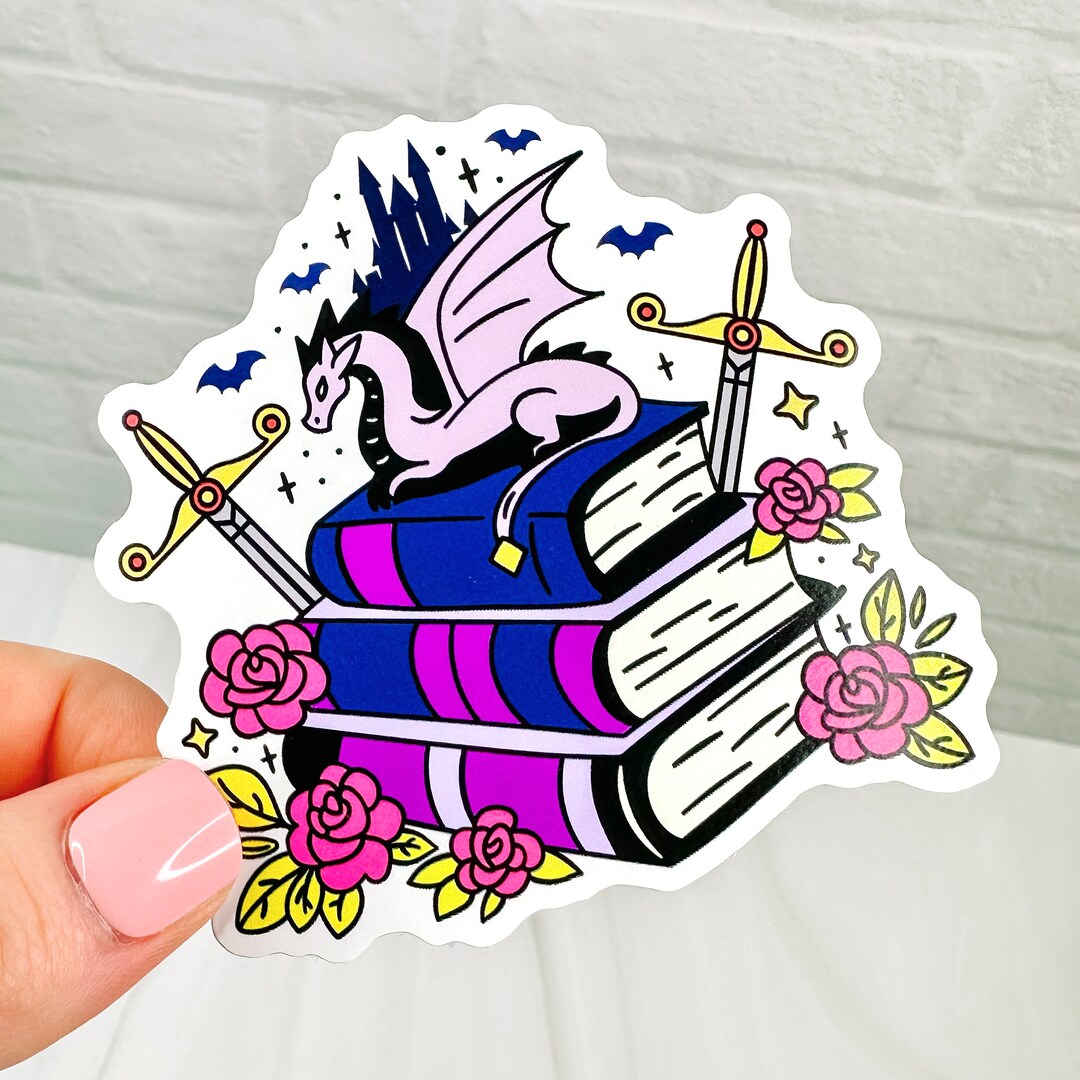 Fantasy Dragon Book Stack - Bookish Vinyl Sticker - Etsy