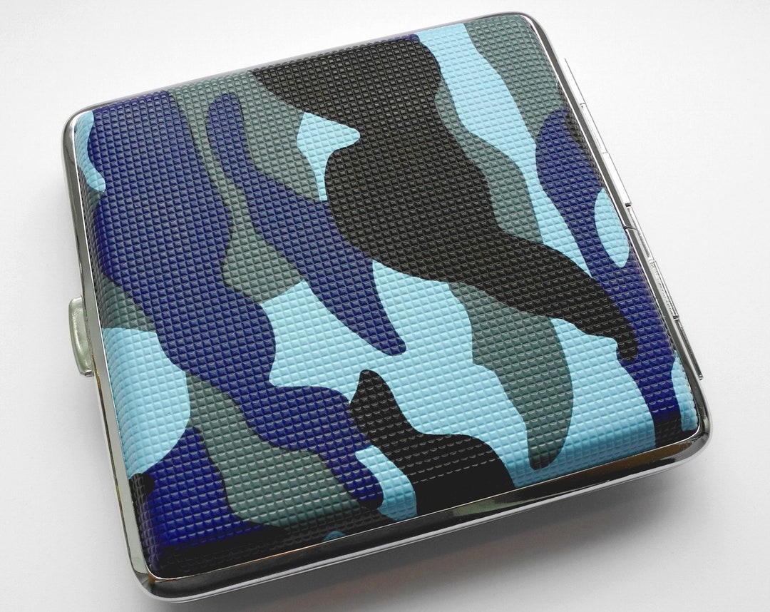 BLUE Camouflage Case for 20 Cigarettes, With Elastic Band Metal Tin - Etsy