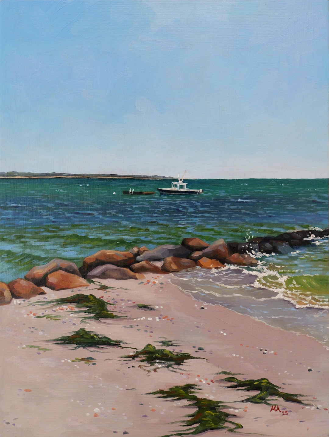 Cape Cod Oil Painting Seascape Nautical Ocean Boat Beach Art - Etsy