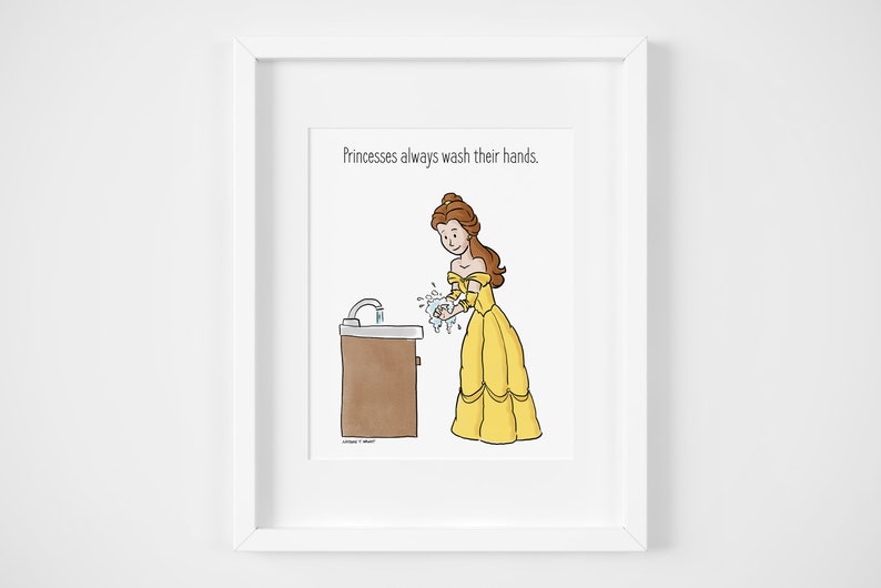 Disney Princess Bathroom Rules Art Prints, Set of 4, Bathroom Wall Art ...