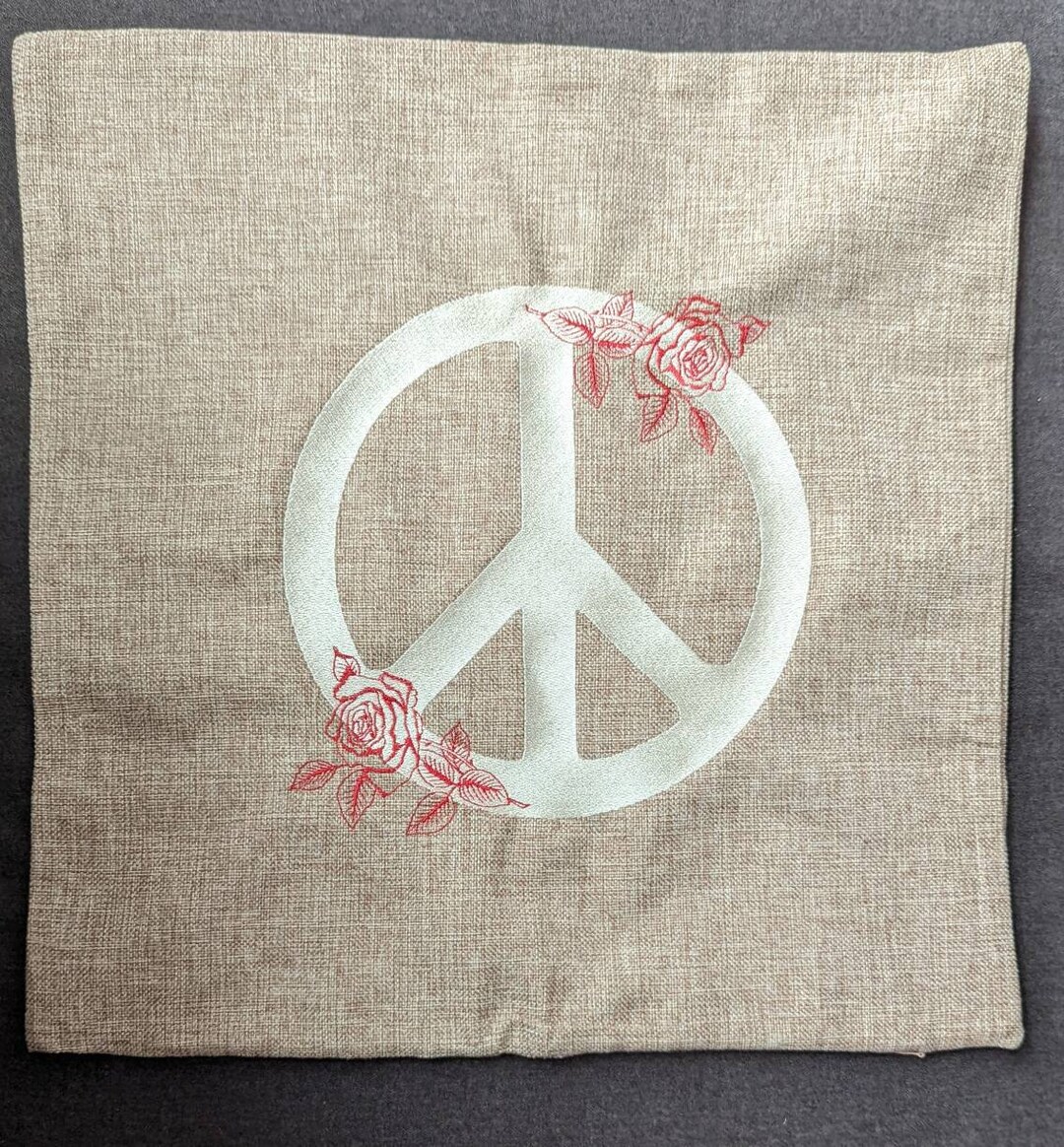 Embroidered Peace Sign and Red Roses on Tan 1818 Pillowcase - Etsy