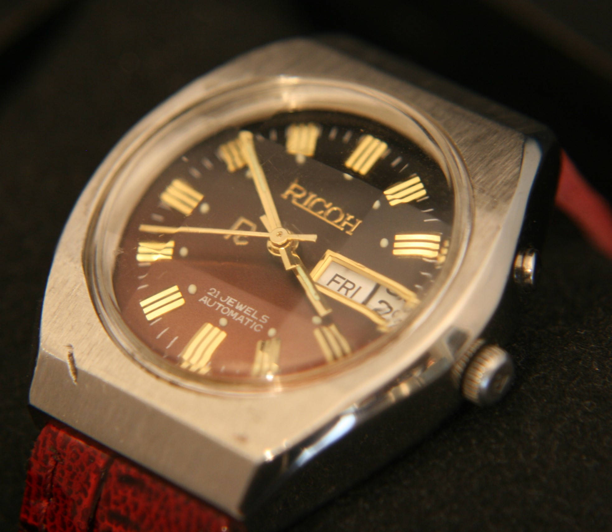 Handsome 1960's men's Ricoh autowind 21 jewel calendar, all stainless ...