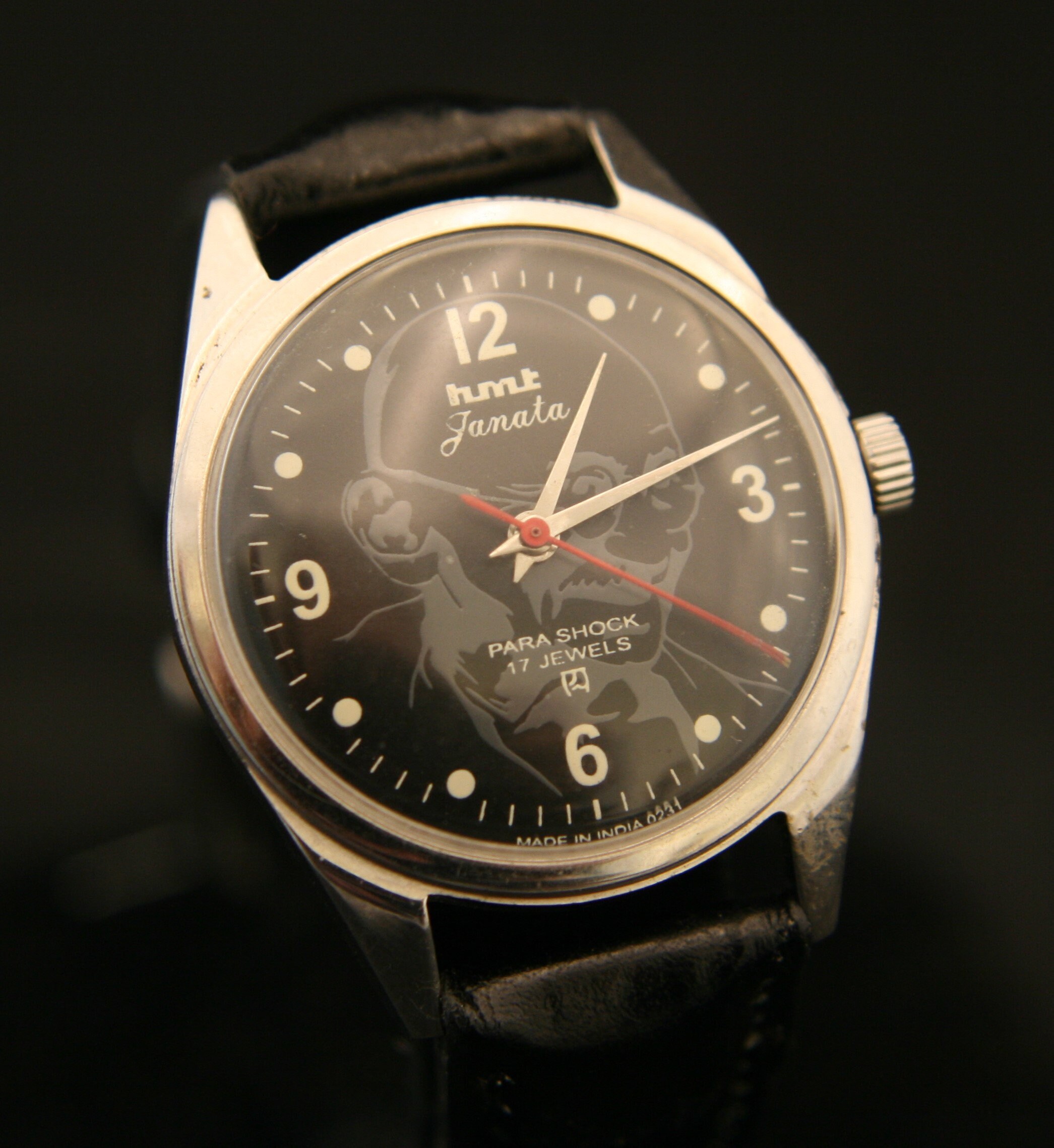 Rare vintage Gandhi men's black dial serviced 1970's HMT Jawan 17J ...