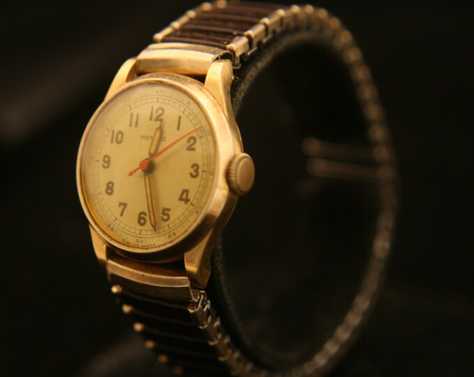Men's Vintage Gold 1940's WWII Colomby (monroe) Swiss 17 Jewel Military ...