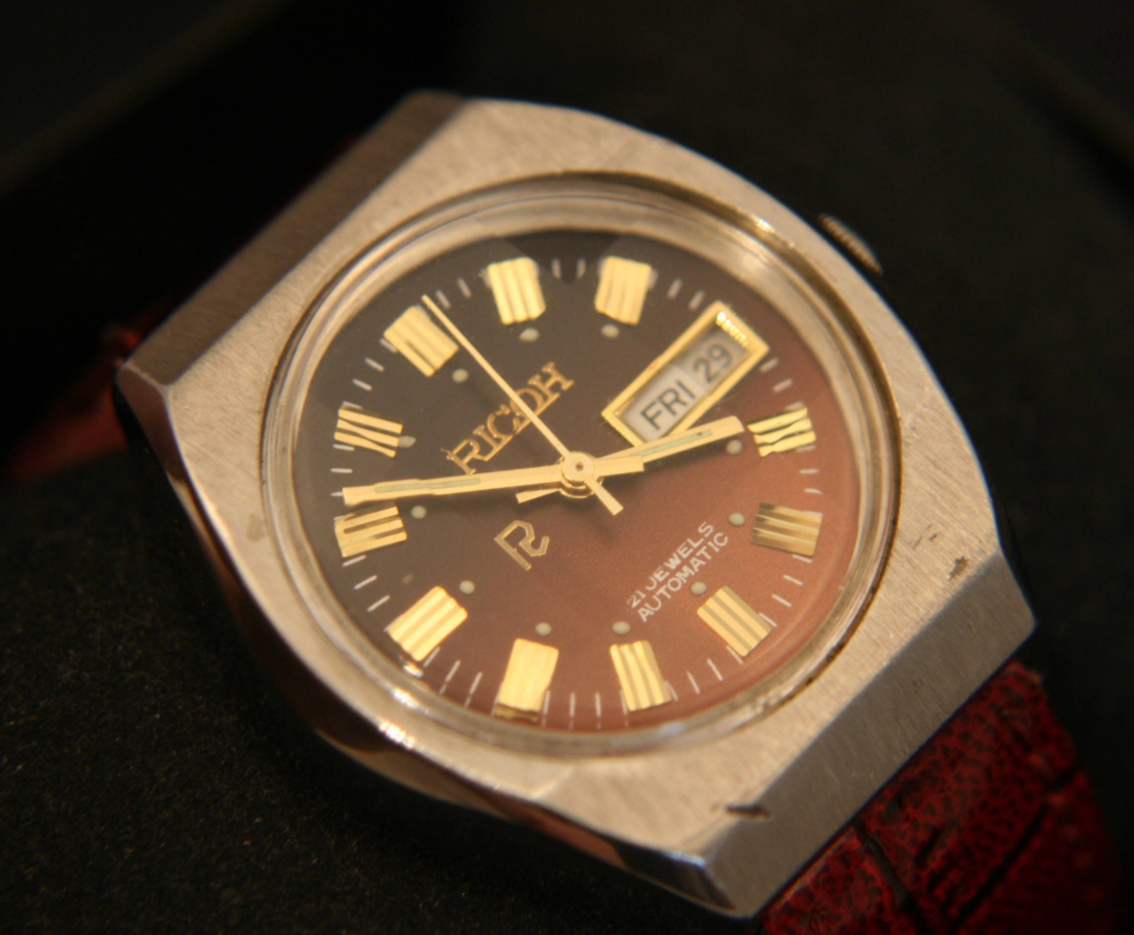 Handsome 1960's men's Ricoh autowind 21 jewel calendar, all stainless ...