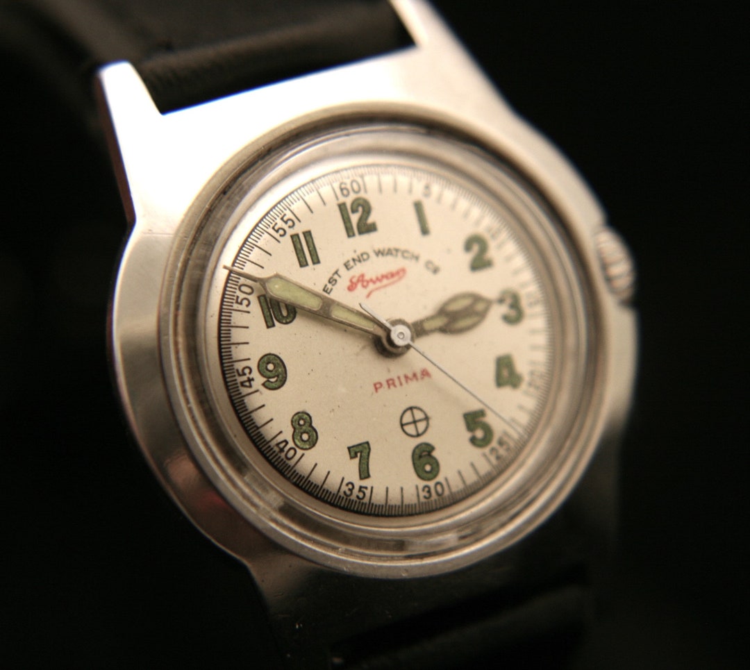 Vintage Men's Swiss 1940's WWII West End 17 Jewel Sowa Prima Military ...