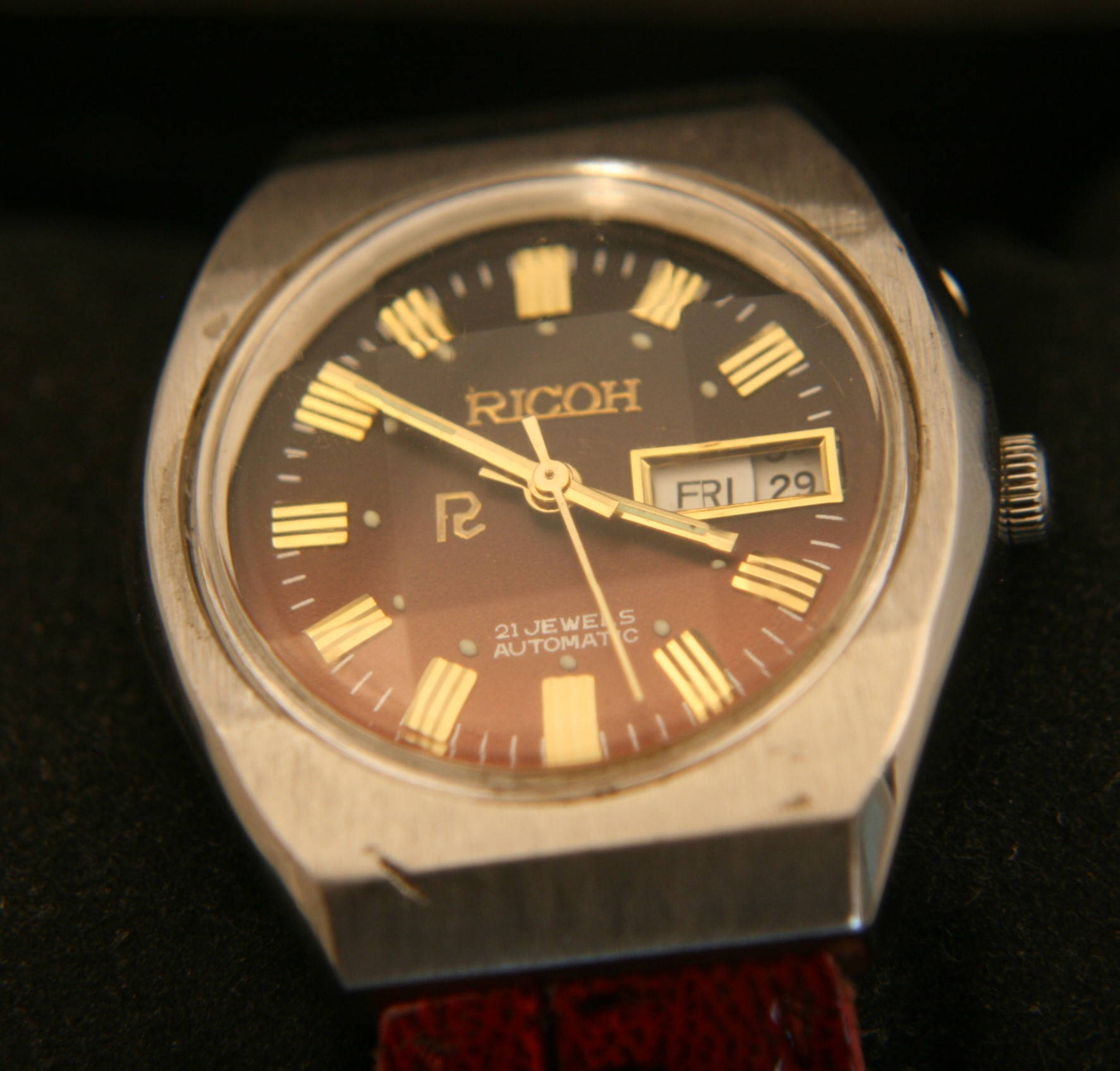Handsome 1960's men's Ricoh autowind 21 jewel calendar, all stainless ...