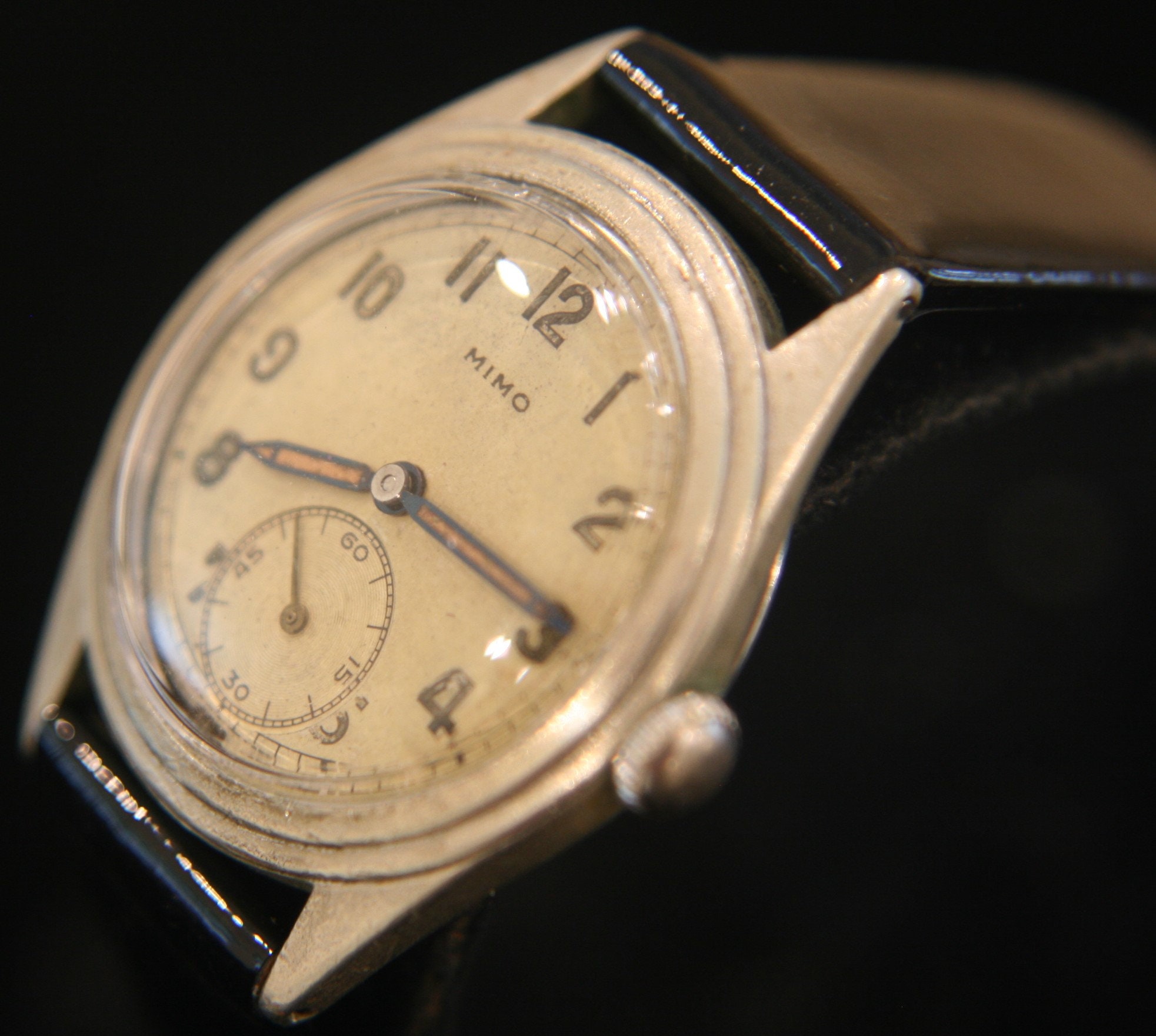 Very rare 1942 men's Swiss MIMO military 9 jewel manual wind wristwatch ...