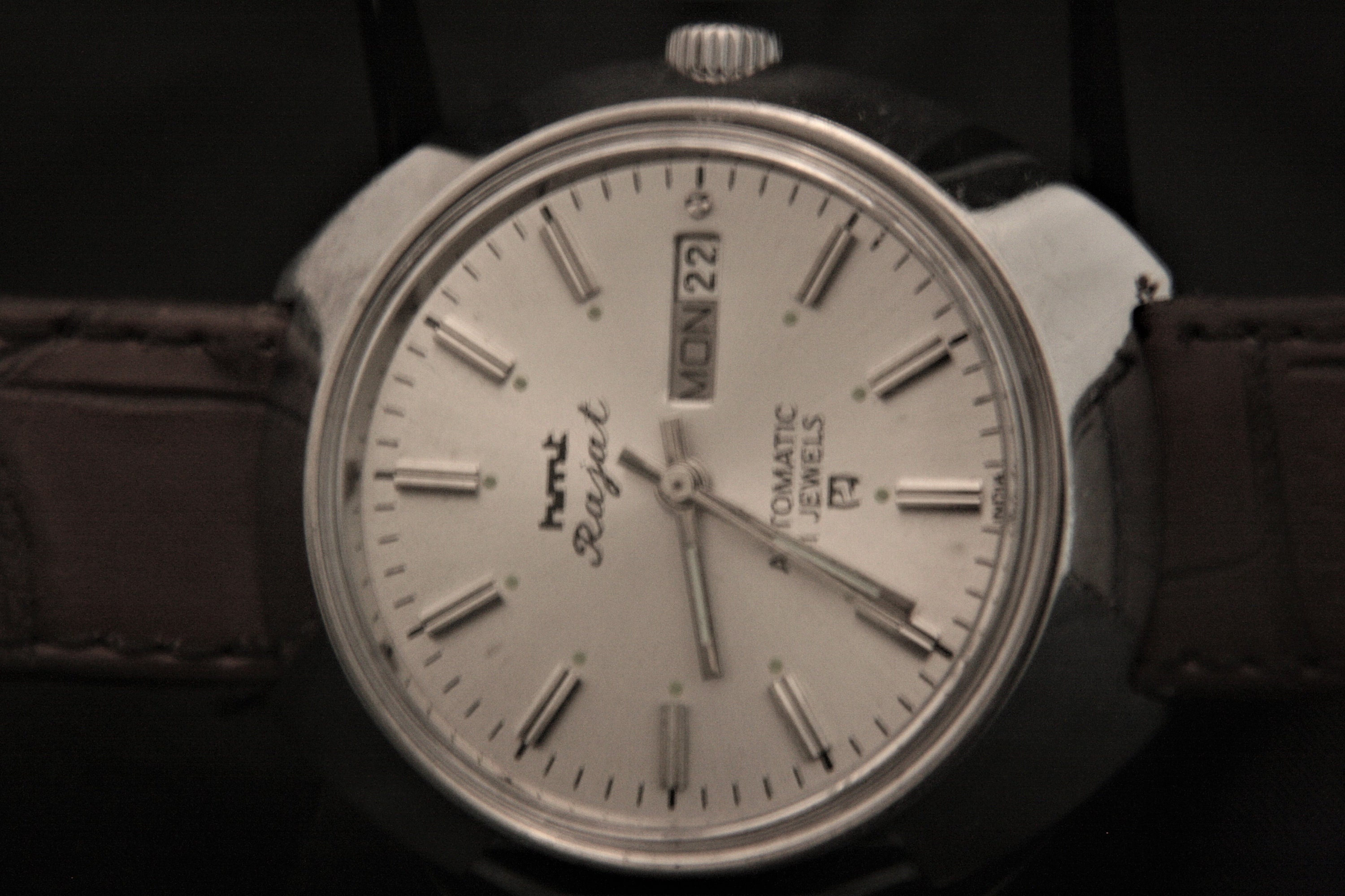 Vintage 1978 men's HMT Rajat silver dial 21 jewel automatic calendar ...