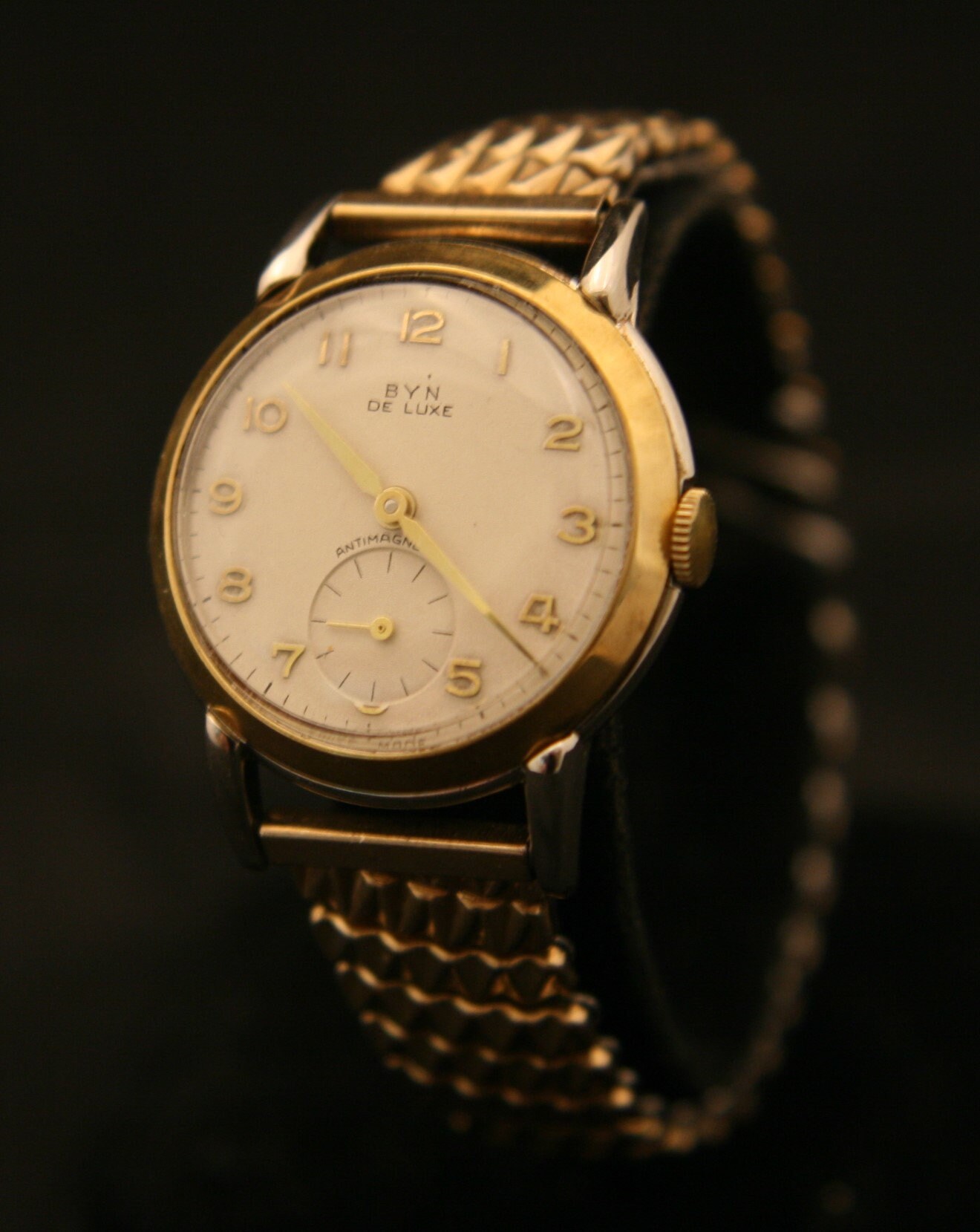Serviced vintage men's 1940's Swiss 7 jewel BYN De Luxe dress gold ...