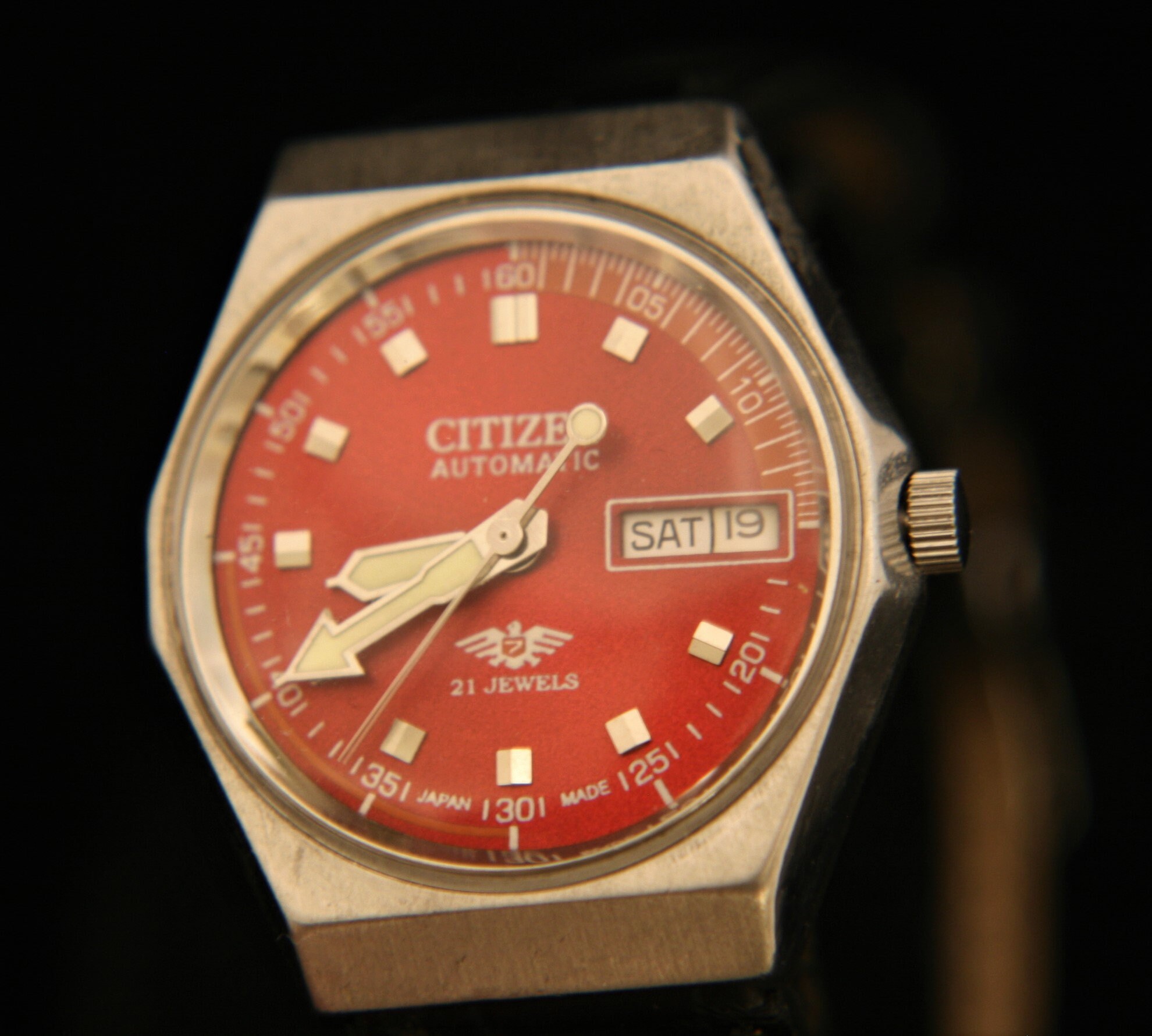 Stunning restored and serviced men's 1987 Citizen, red dial, automatic ...